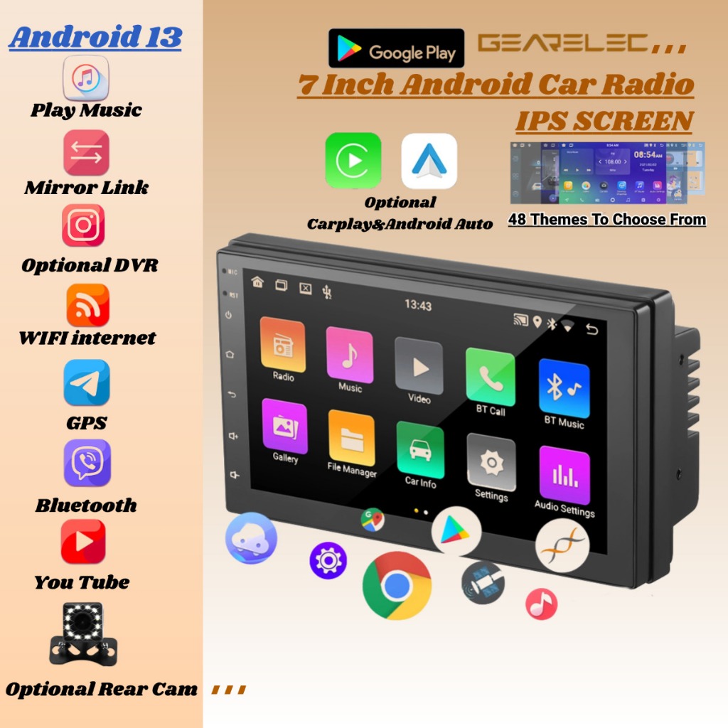 GEARELEC 7 Inch Android Head Unit Touch Screen Car Stereo With ...