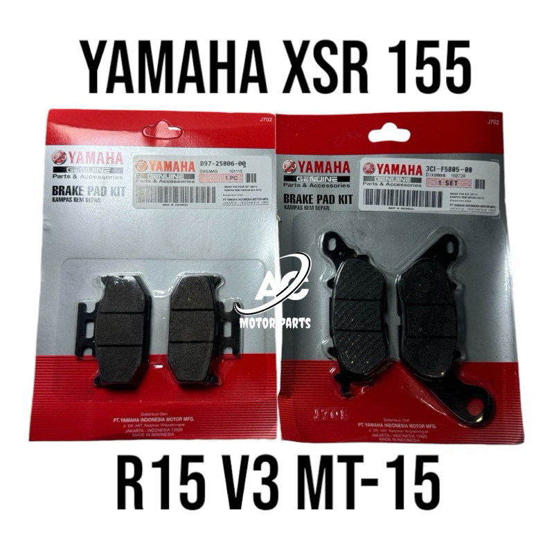Genuine Yamaha Brake Pad Set for R15 v3 XSR 155 MT15 - Front & Rear ...