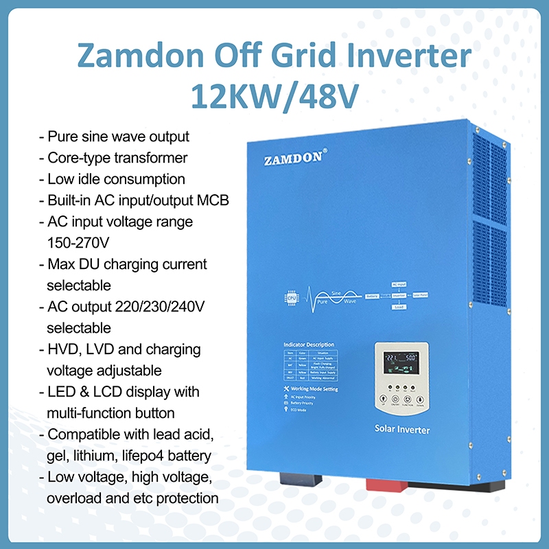 Zamdon Off-grid Solar Inverter 12KW 48V include AC input/output MCB ...