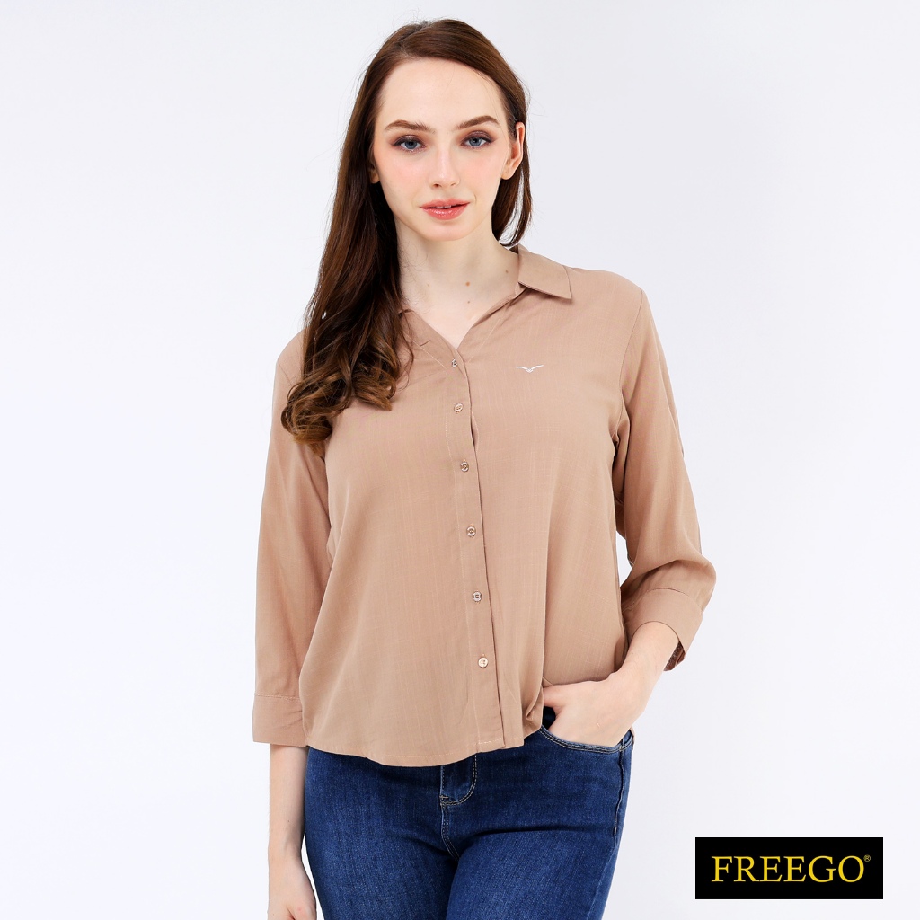Freego Ladies Woven Plain Soft Linen 3/4 Blouse AST04-0276 | Shopee ...
