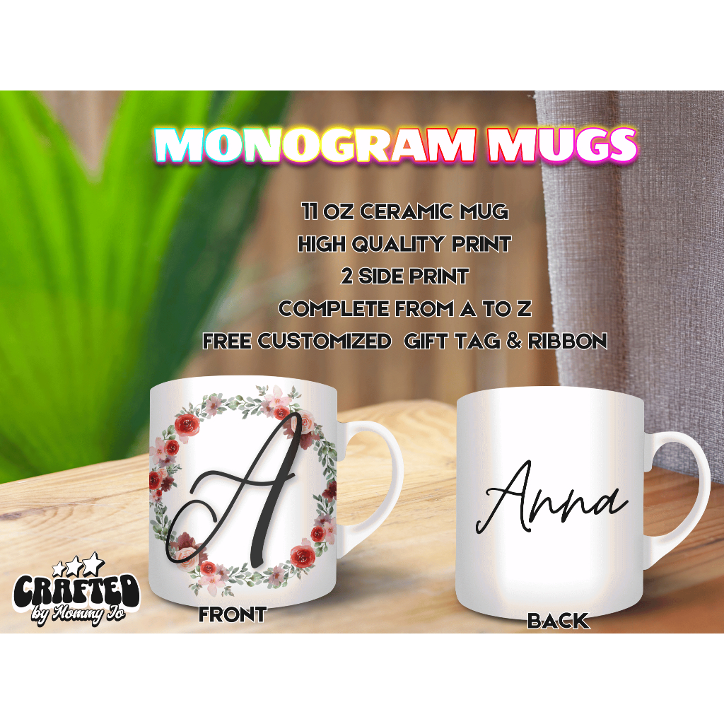 Personalized Customized White Ceramic Mug Monogram Design Perfect for ...