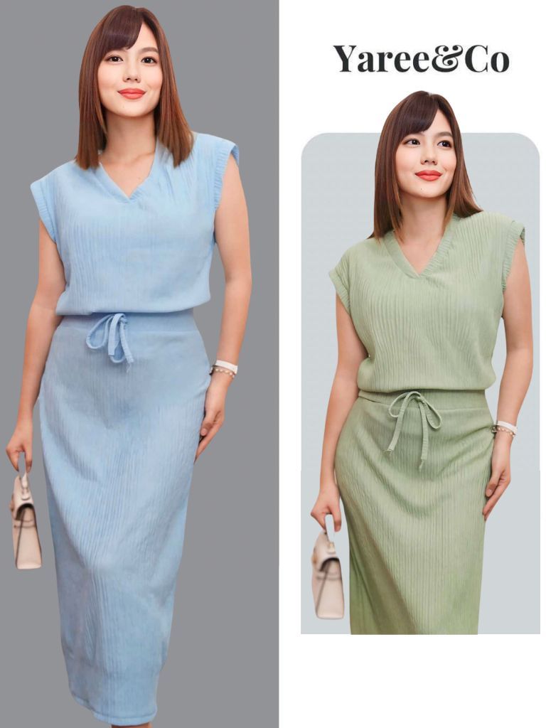 Yaree&Co Bark Crepe Nicole V-neck Top and Skirt Terno Set | S - L ...