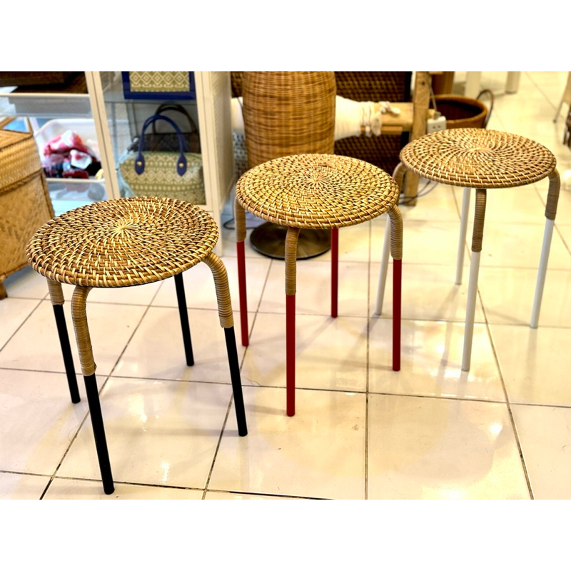 Handwoven rattan | labtang stool with steel frame 45cmh | Shopee ...