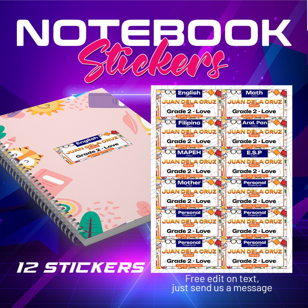 Notebook Sticker Label (Name, Subject, Grade & Section) | Shopee ...