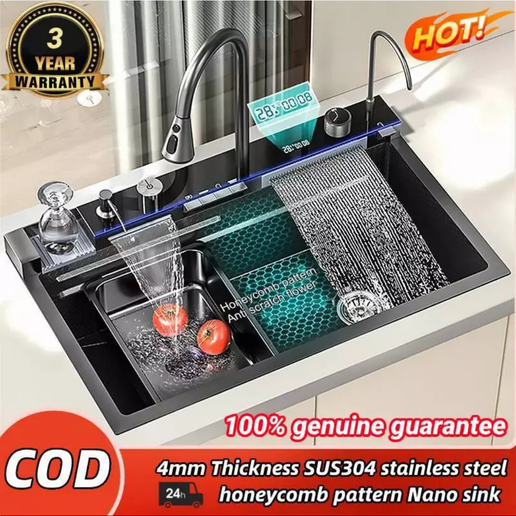 【COD】 Kitchen Sink Stainless Steel SUS304 lababo kitchen sink waterfall ...
