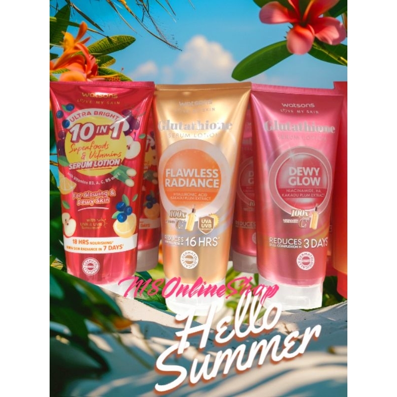 𝗪𝗔𝗧𝗦𝗢𝗡𝗦 𝗡𝗘𝗪 𝗦𝗘𝗥𝗨𝗠 𝗟𝗢𝗧𝗜𝗢𝗡 10 𝒊𝒏 1; 𝑮𝒍𝒖𝒕𝒂𝒕𝒊𝒐𝒏𝒆 𝑭𝒍𝒂𝒘𝒍𝒆𝒔𝒔 𝑹𝒂𝒅𝒊𝒂𝒏𝒄𝒆 ; 𝑫𝒆𝒘𝒚 𝑮𝒍𝒐𝒘 330ml each Serum ...