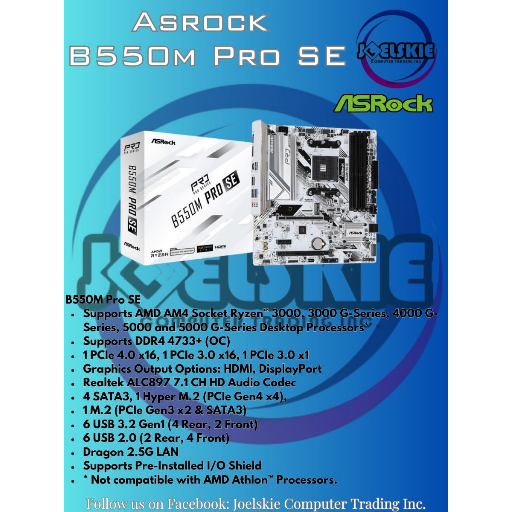 Asrock B550M Pro SE - White Micro ATX AM4 DDR4 Motherboard - 4slotted ...