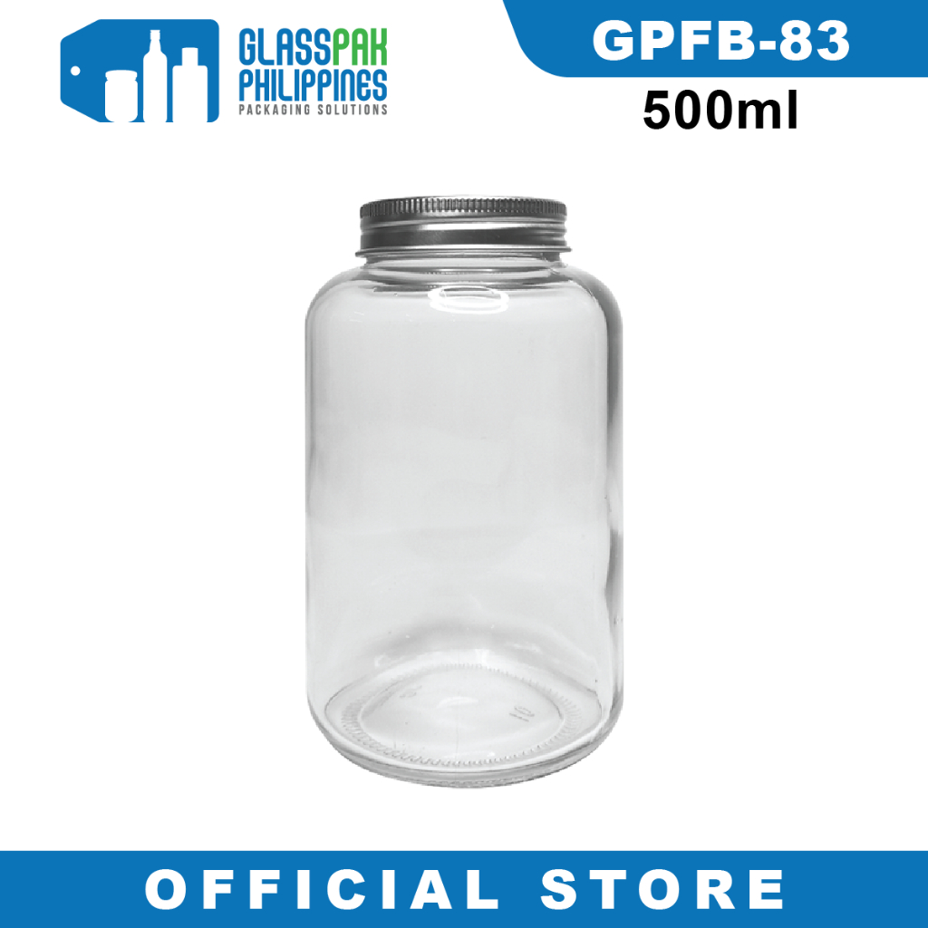 Glasspak 500ML Fat Beverages Bottle Clear Empty Glass Jar With Leakage Proof Silver Lid | Shopee ...