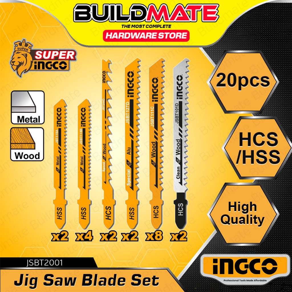 BUILDMATE Ingco 20PCS Jig Saw Blade Set HCS / HSS Wood Metal Aluminum ...