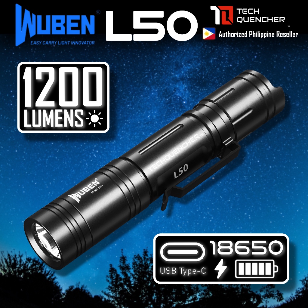 Wuben L50 Flashlight - 1200 Lumens - 200m - USB-C Rechargeable - 18650 ...