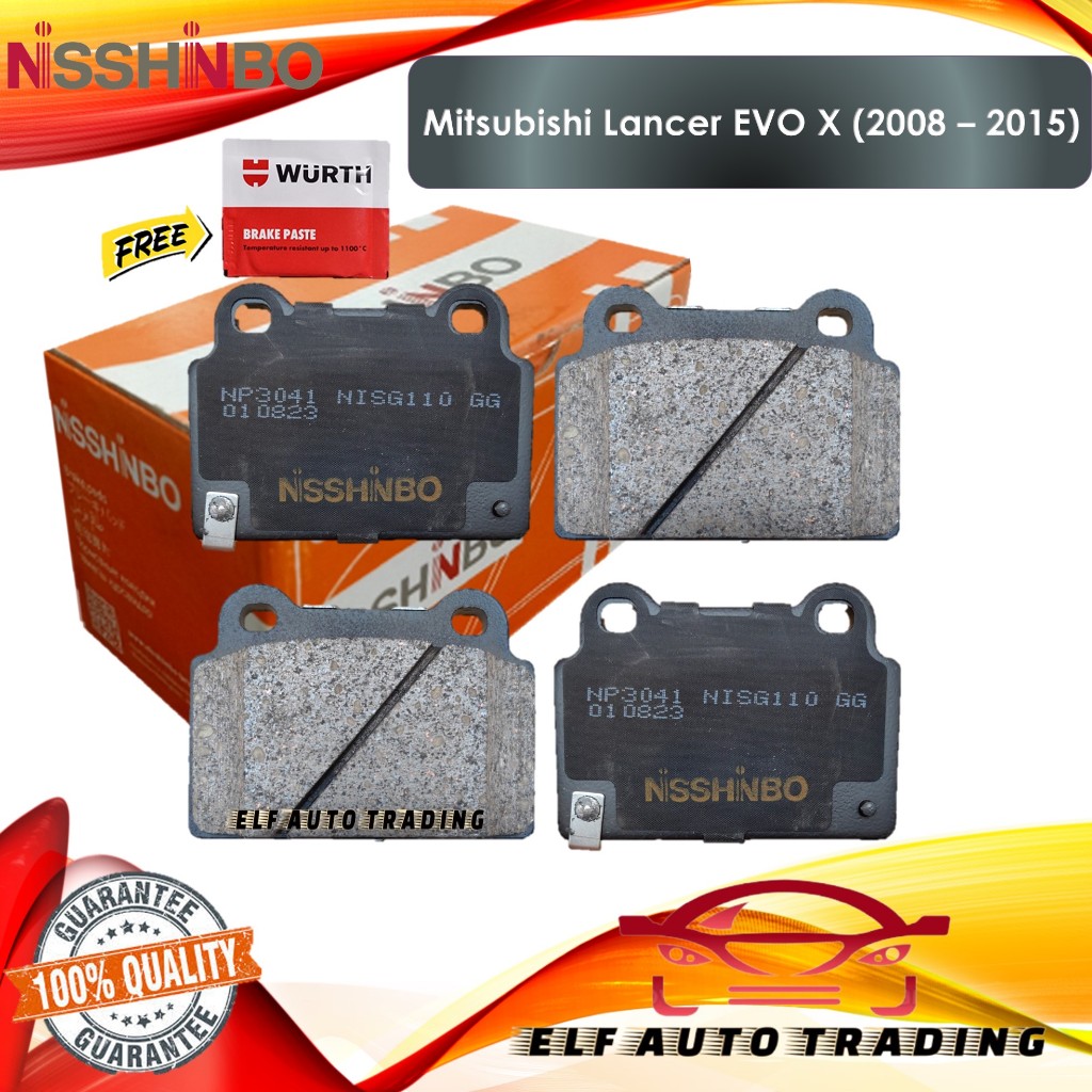 Genuine Nisshinbo Rear Brake Pads with SHIMS for Mitsubishi Lancer EVO ...
