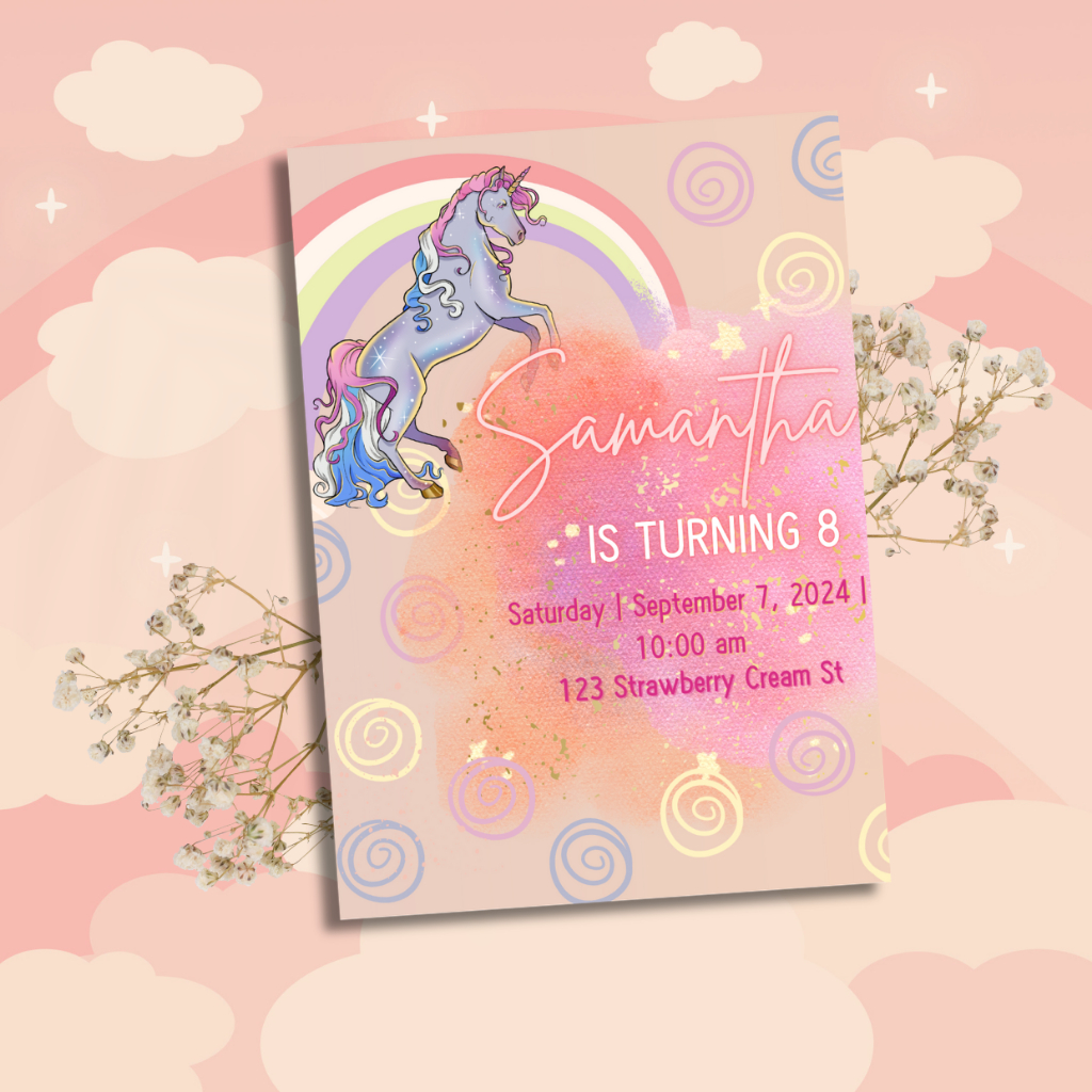 Personalized Birthday Invitation Unicorn 3 Pink 3R Size | Shopee ...