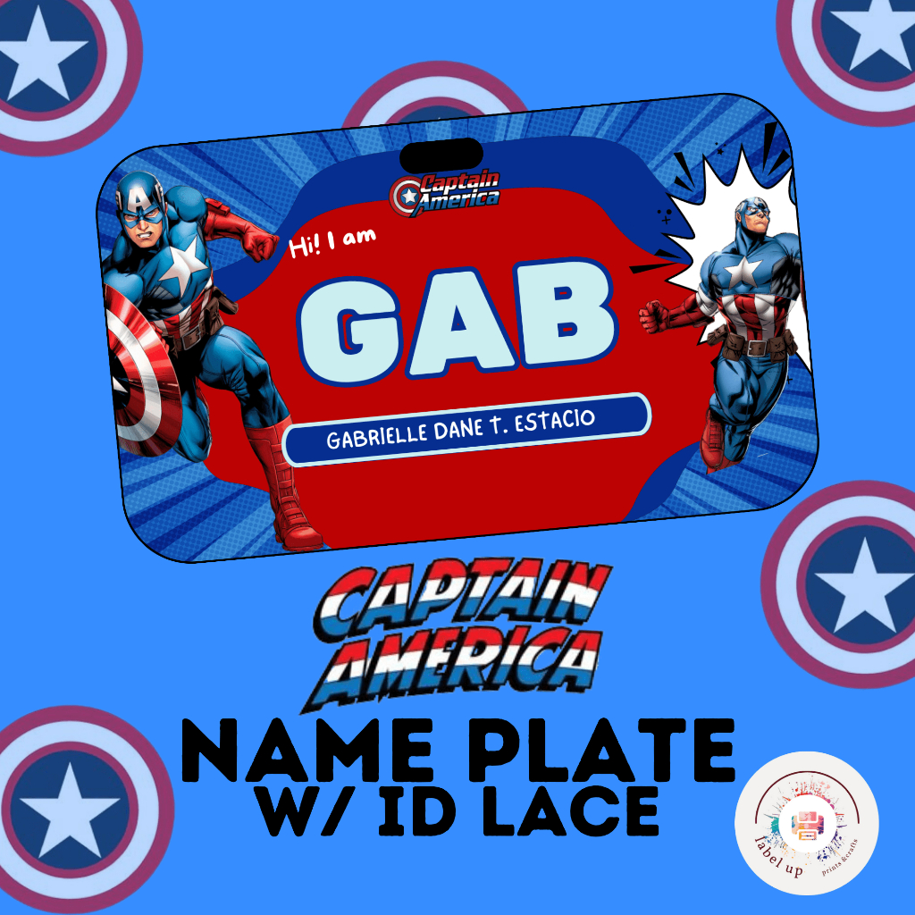 CAPTAIN AMERICA Customized PVC School Name Plate/Name Tag w/ ID Lace ...