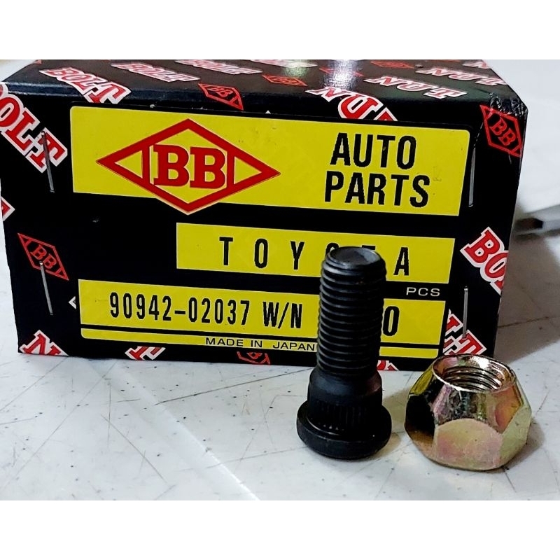 HUB BOLT WITH NUT FOR TOYOTA (ALL) SHORT 90942-02037 BB JAPAN (85/1pc ...