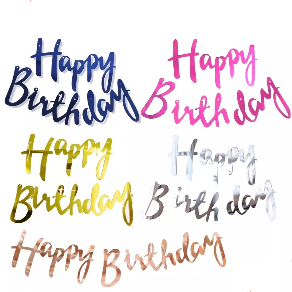 Happy Birthday Bunting Script Cursive Banner Birthday Banner Script ...