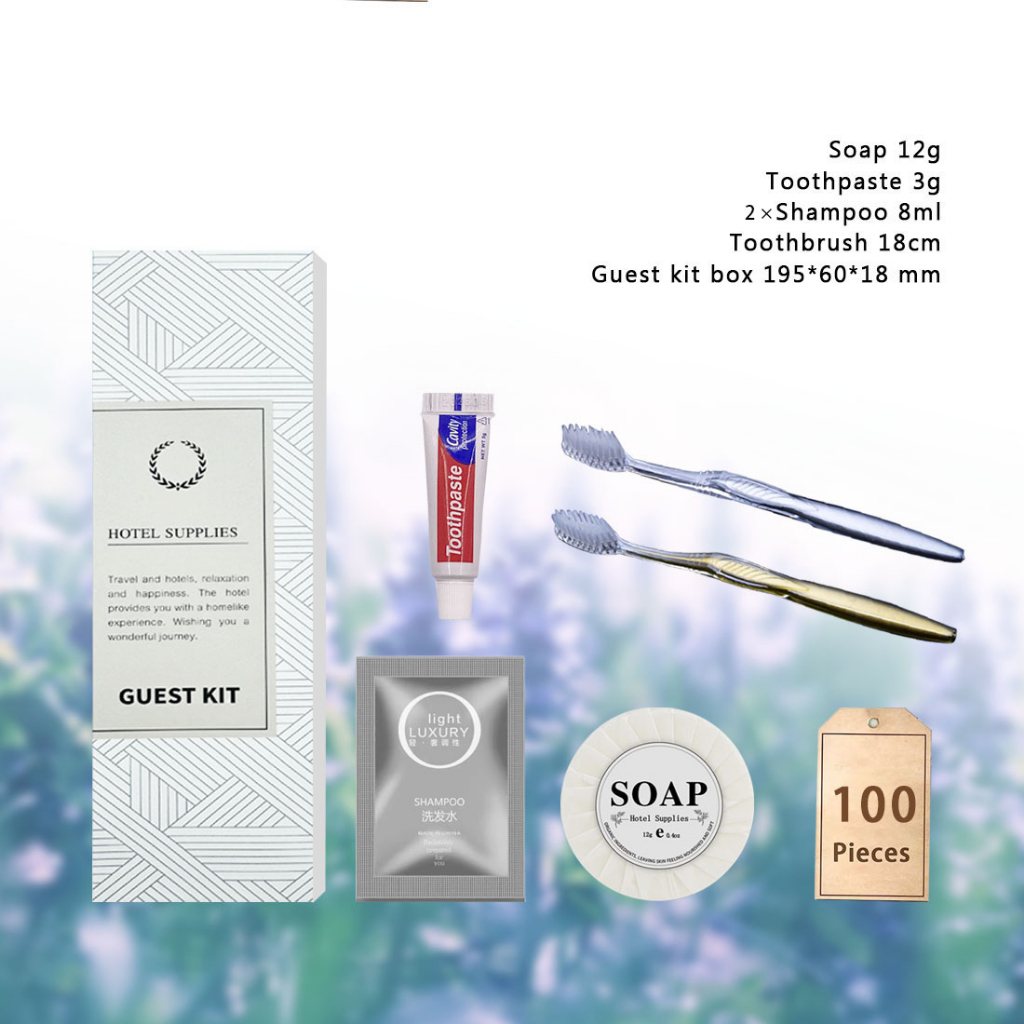 100 Sets Hotel Supplies Guest Kit 6 in 1 Toothbrush Toothpaste Soap ...