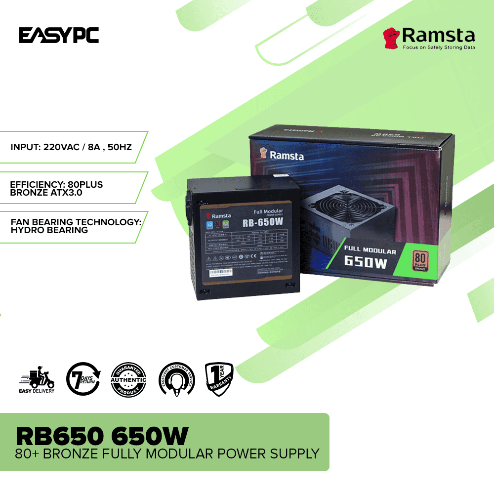 EasyPC| Ramsta RB650 650W/750W/850W Fully Modular Power Supply| 80 ...