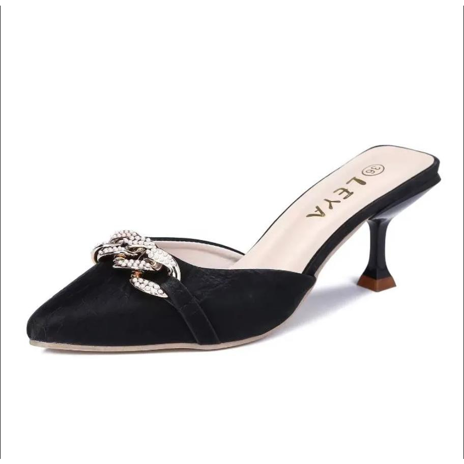 Sensi Pic Heels Slippers Womens Pointed Toe Set Feet Half Slippers