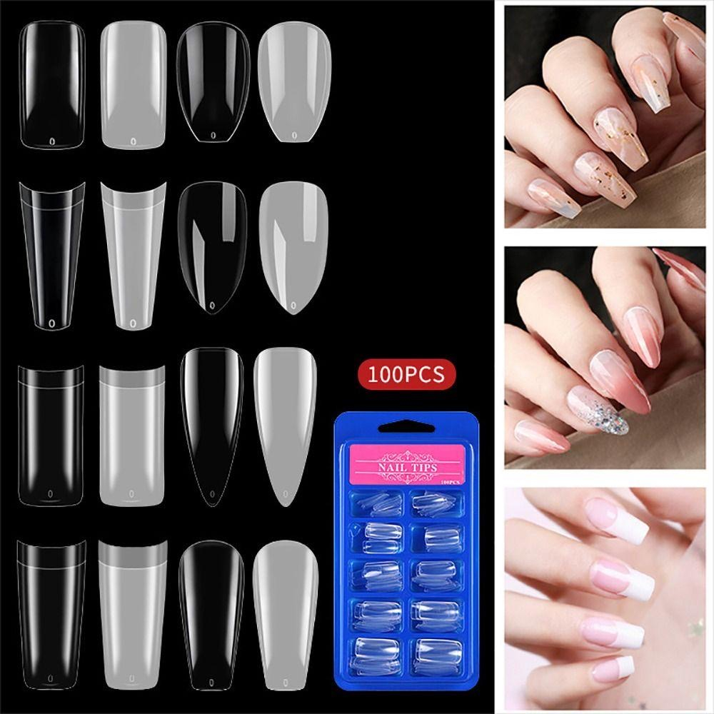 100pcs Long False Nail Tips transparent Cover Fake Nails UV Gel ...