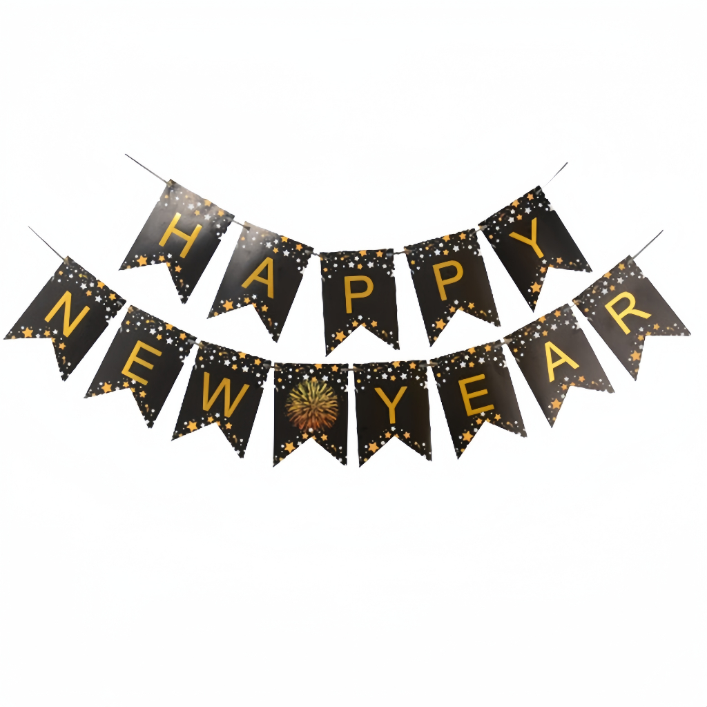 2025 HAPPY NEW YEAR Gold letters Star party decorations cardboard ...