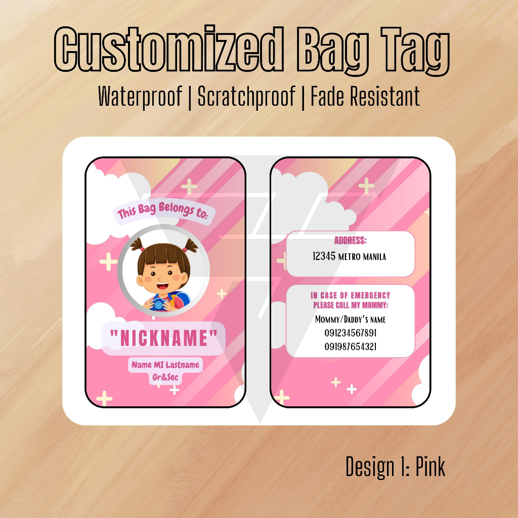 Personalized Bag Tags for Kids (PVC Card - ATM Size) | Shopee Philippines