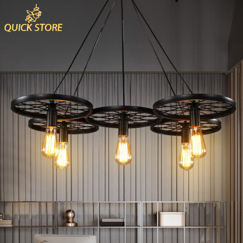 Pendant Light Retro wheel Industrial Iron 1-3Heads Hanging Light for ...