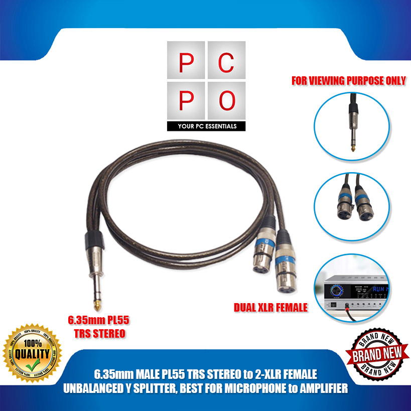 PC PO 6.35mm MALE PL55 TRS STEREO to 2-XLR FEMALE UNBALANCED Y SPLITTER ...