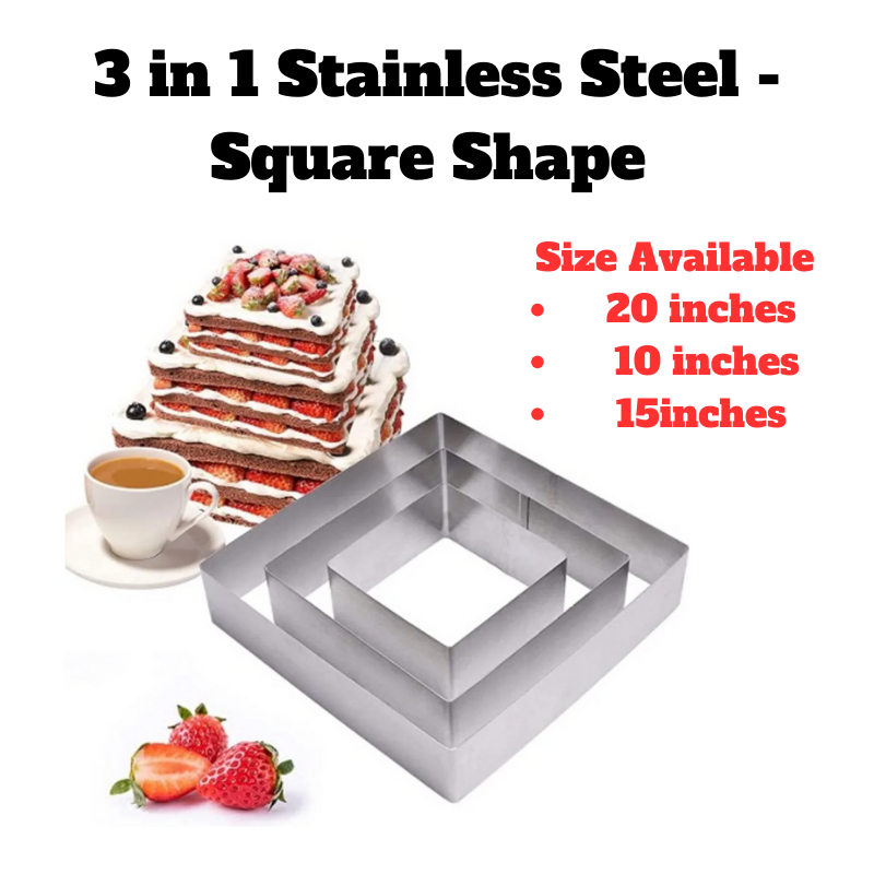 3 pcs Stainless steel Square Shape Cake Cookies Chocolate Mousse Molder ...