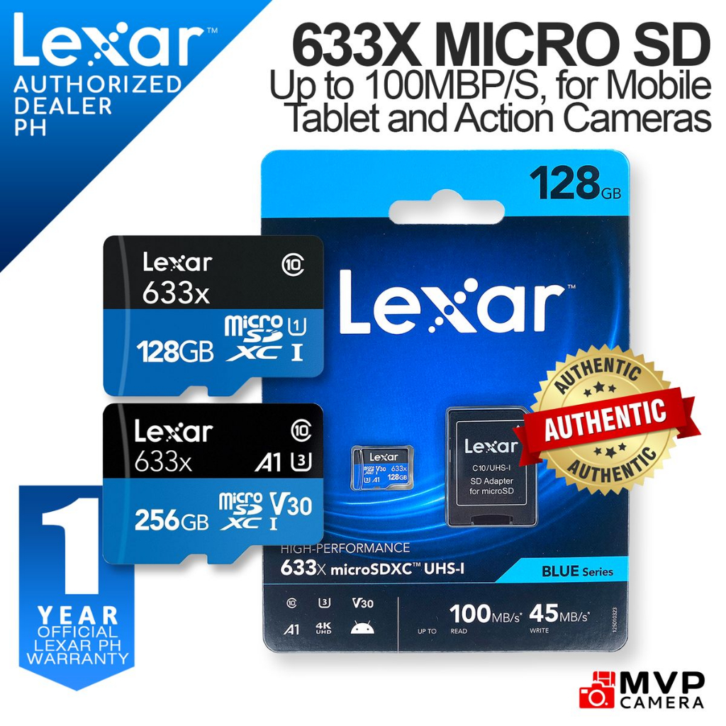 LEXAR High-Performance 633x micro SD 128GB 256GB Storage Mobile Action ...