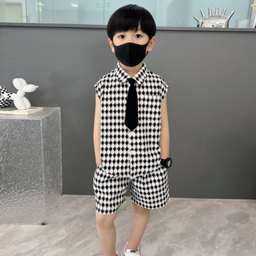 terno for kid boy Semi-Formal Sleeveless Collared Black & White Terno w ...