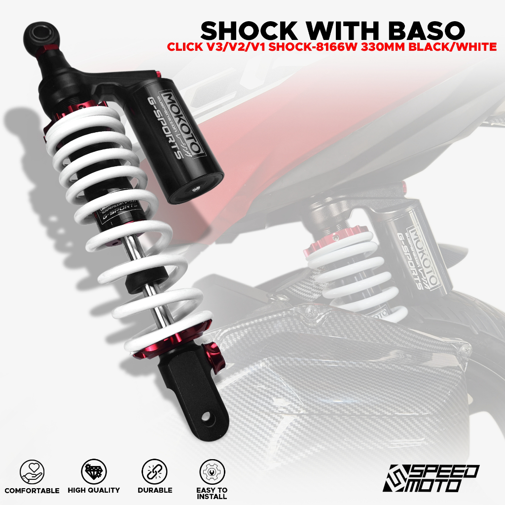 MOKOTO HONDA CLICK V1 V2 V3 REAR SHOCK GAS ABSORBER W/ BASO 330MM GOLD ...