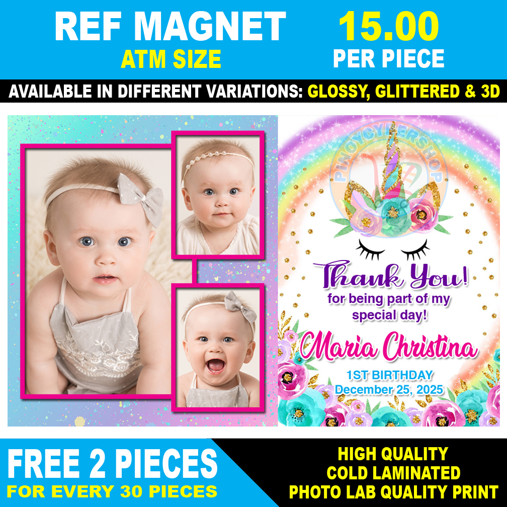 Unicorn Ref Magnet Souvenir for Birthday Christening Baptism Dedication ...