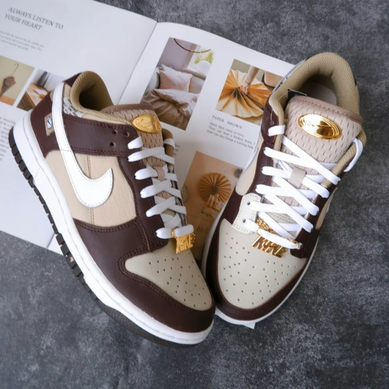 OEM Shoes SB Dunk Brown Basalt and Metallic Lowcut Unisex Casual ...