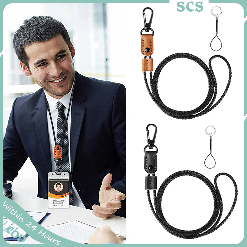 Leather Braided Badge Lanyard with Metal Clasp Keychain for Staff Work ...