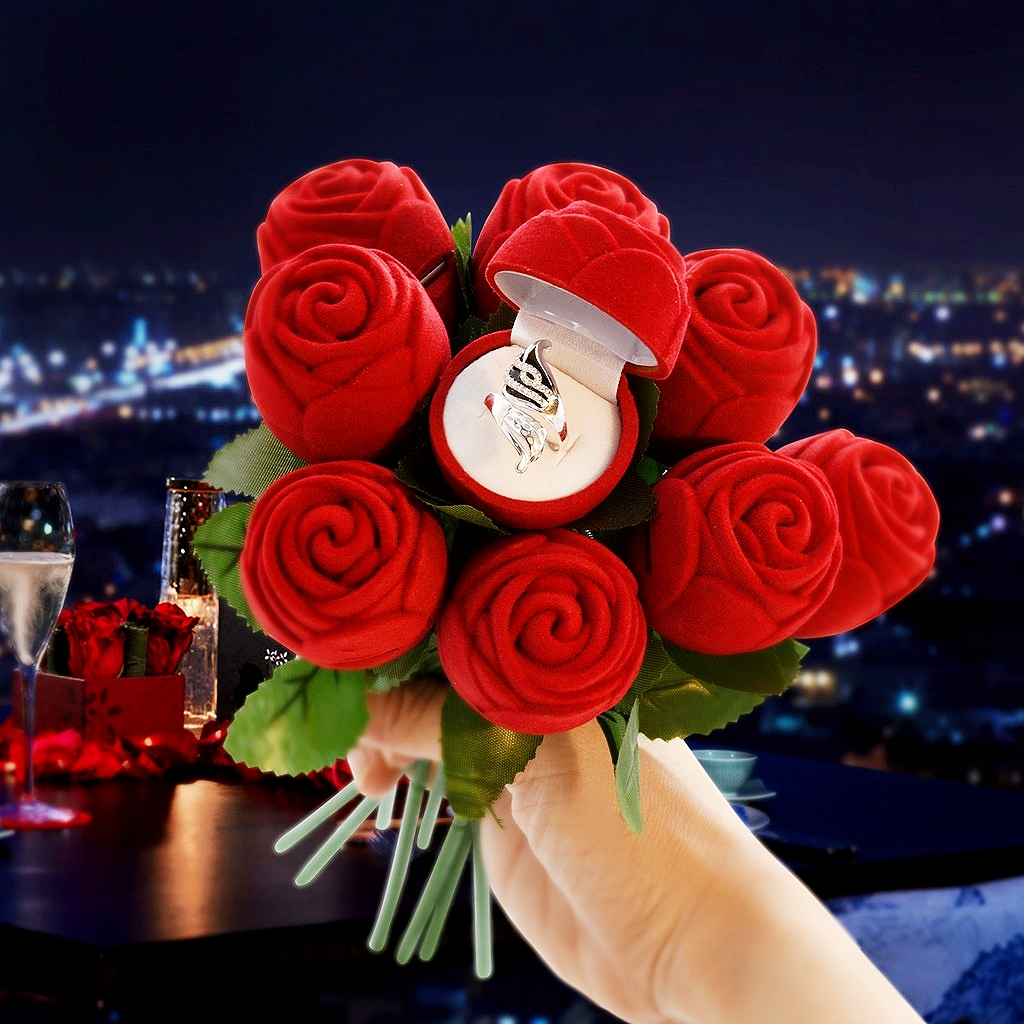 Top quality Velvet Valentine Box with Stem Romantic Red rose Engagement ...