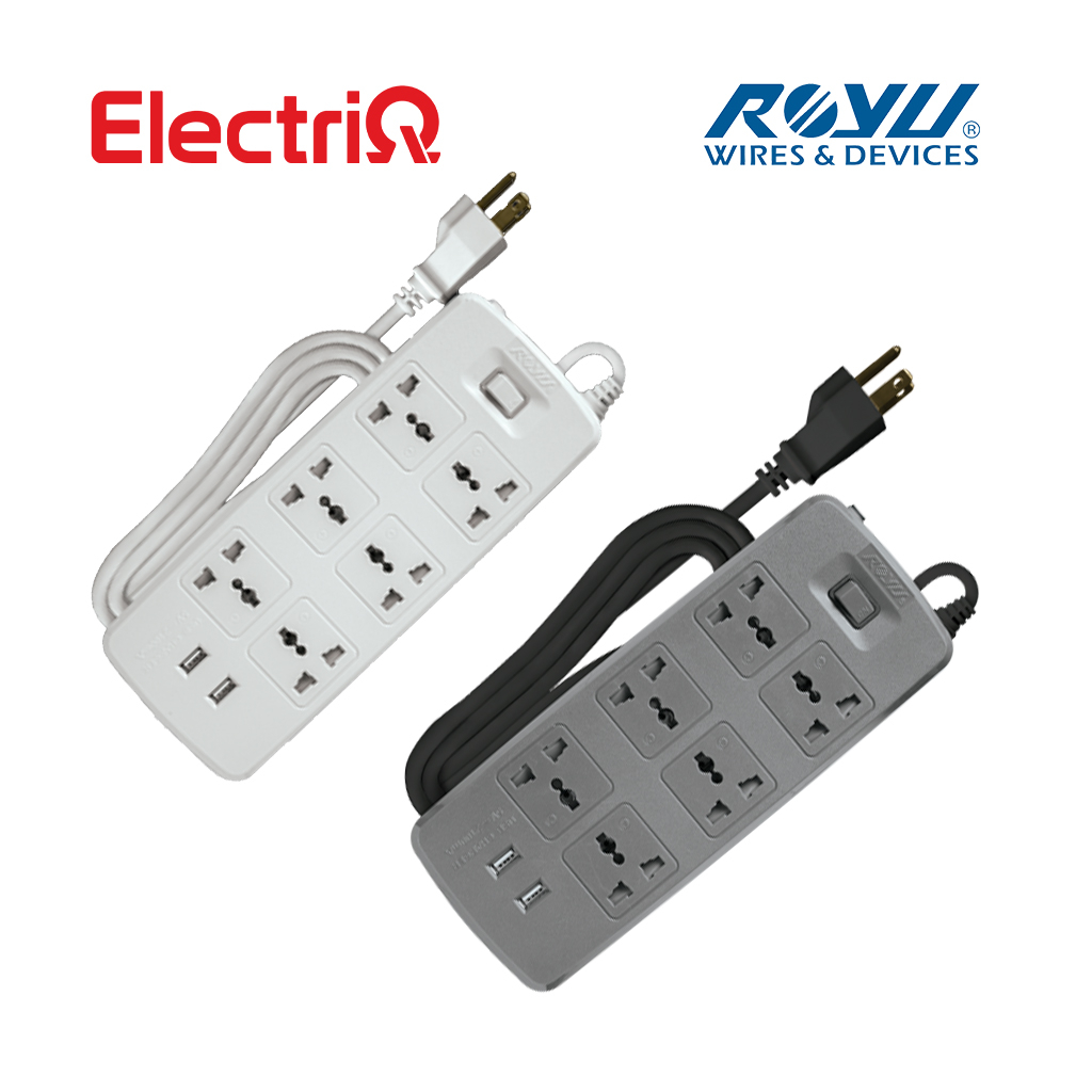 Electriq l Royu 4/6 Gang Socket Power Extension Cord Cable Wire & 2 USB ...