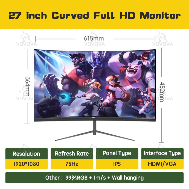 VOVOVA 19 22 24 Inches Curved Monitor 1080p Computer Gaming Monitor HD ...