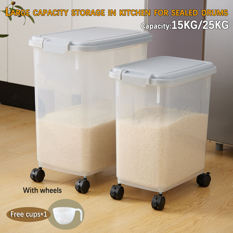 Large capacity 25KG rice barrel sealed flour storage box cat food dog ...