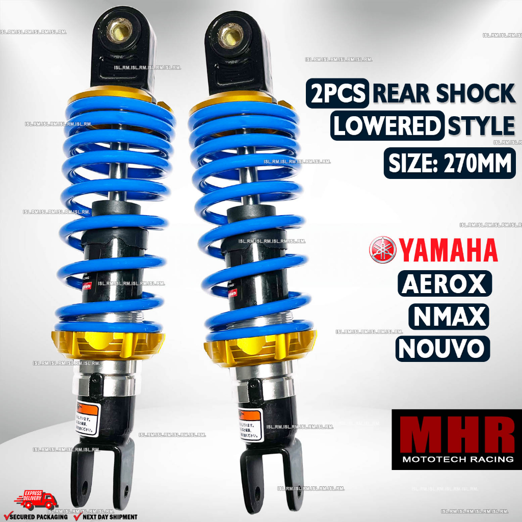 Yamaha Aerox V1 V2 Nmax V1 V2 Nouvo MHR blue gold 2 pcs Set Rear Shock 270mm Lowered Style PLug ...