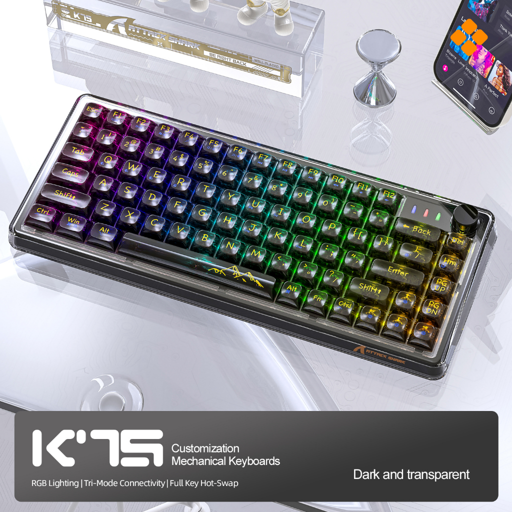 Attack Shark K75 Transparen Mechanical Keyboard Hot-Swap Wireless ...