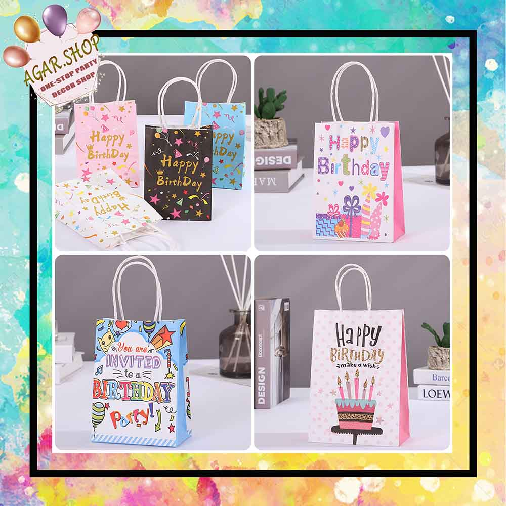 Agar.Shop 12pcs Happy Birthday Printed Paper Bag Birthday Party Give ... Agar.Shop 12pcs Happy Birthday Printed Paper Bag Birthday Party Give ...