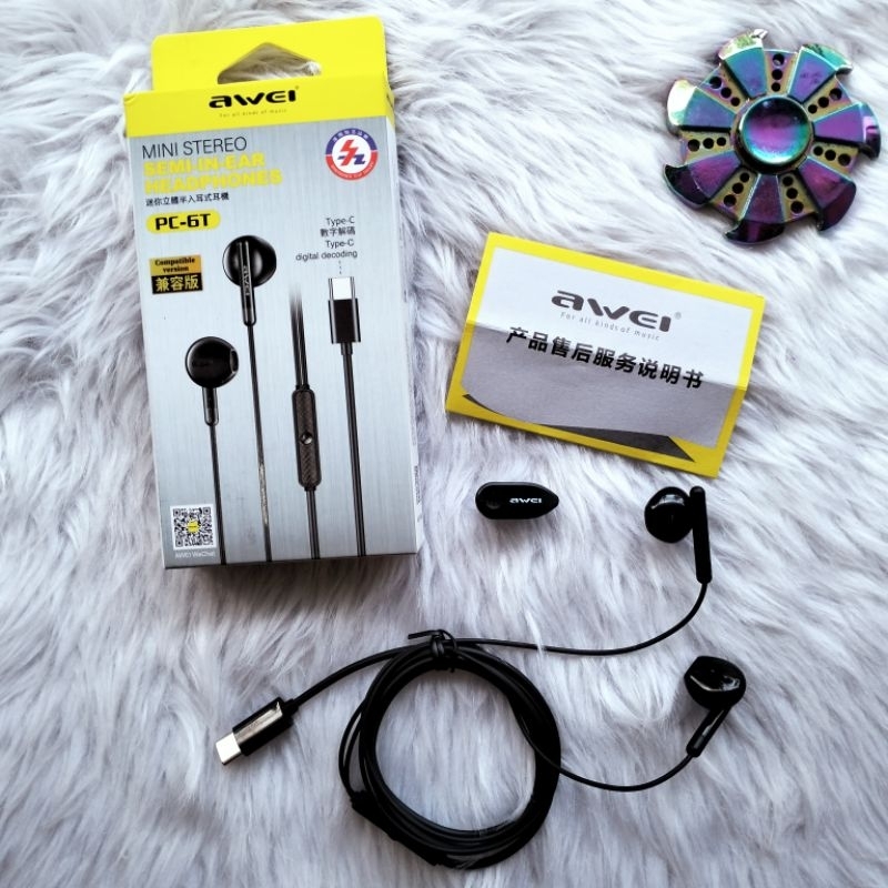 Awei Headset In Ear Earphones Mini Stereo Audio Type-C Plug | Shopee ...