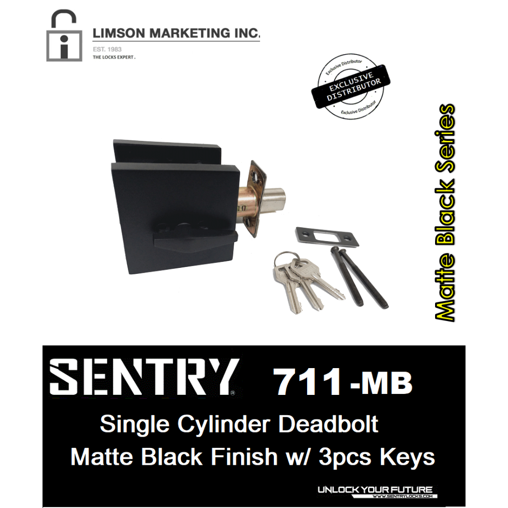 Sentry 711-MB Single Cylinder Deadbolt w/ 3pcs Keys Matte Black Finish ...
