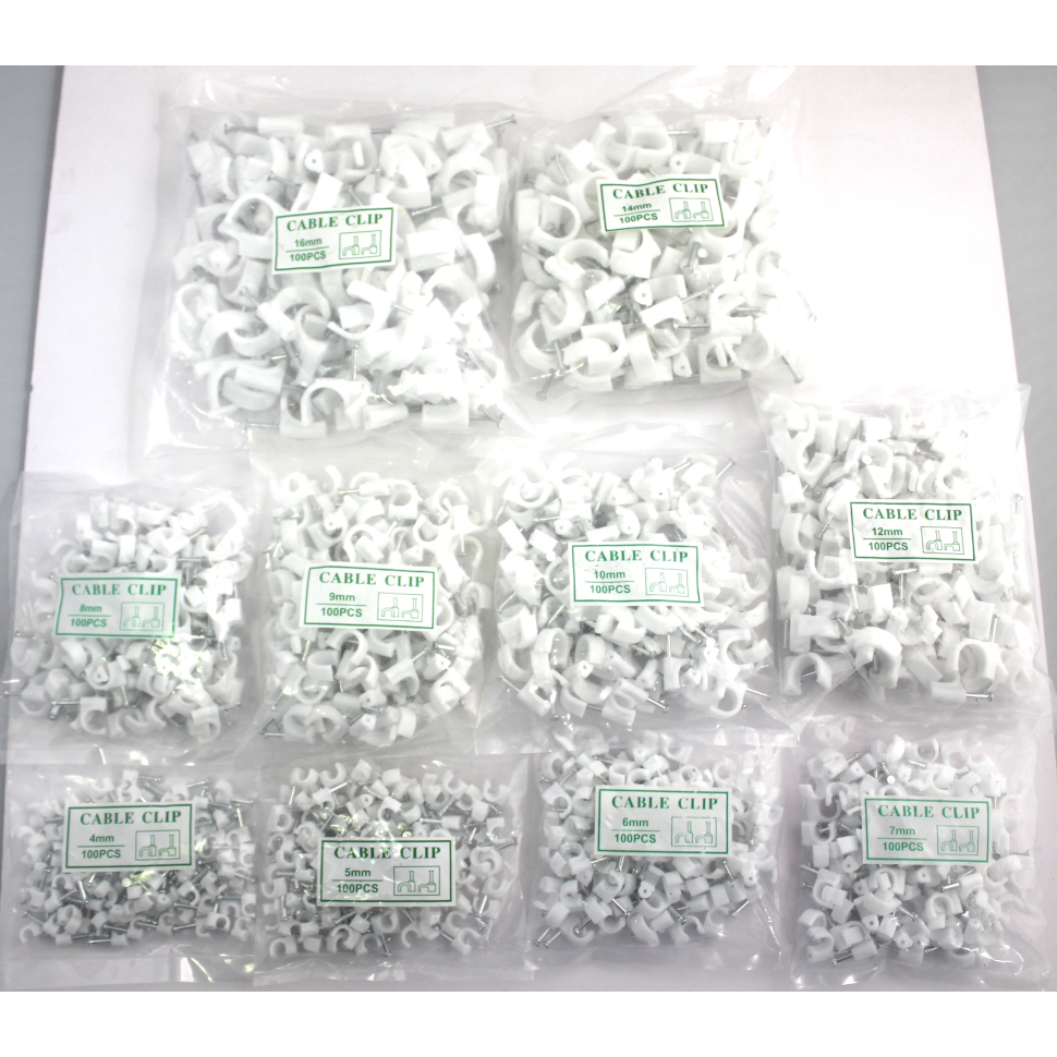 (4mm to 16mm) 100PCS ROUND TYPE PVC NAIL CABLE WIRE CLIP WALL HANGING C ...