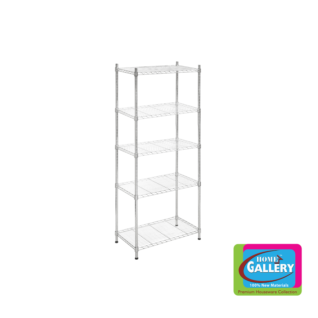 Home Gallery 5-Layer Adjustable Chrome Shelves Adjustable Height Open ...