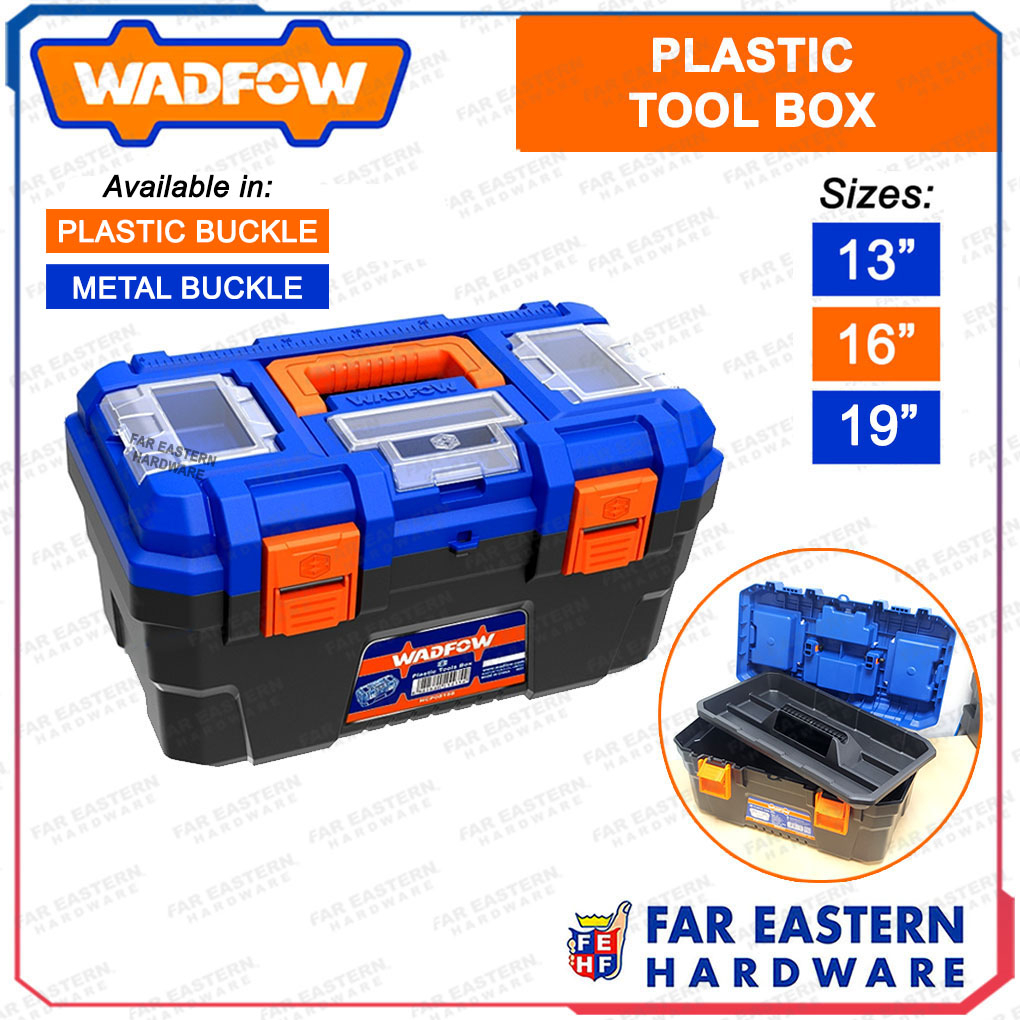 WADFOW Plastic Tool Box Organizer Storage Toolbox Plastic | Metal Buckle 13" | 16" | 19" WFHT ...