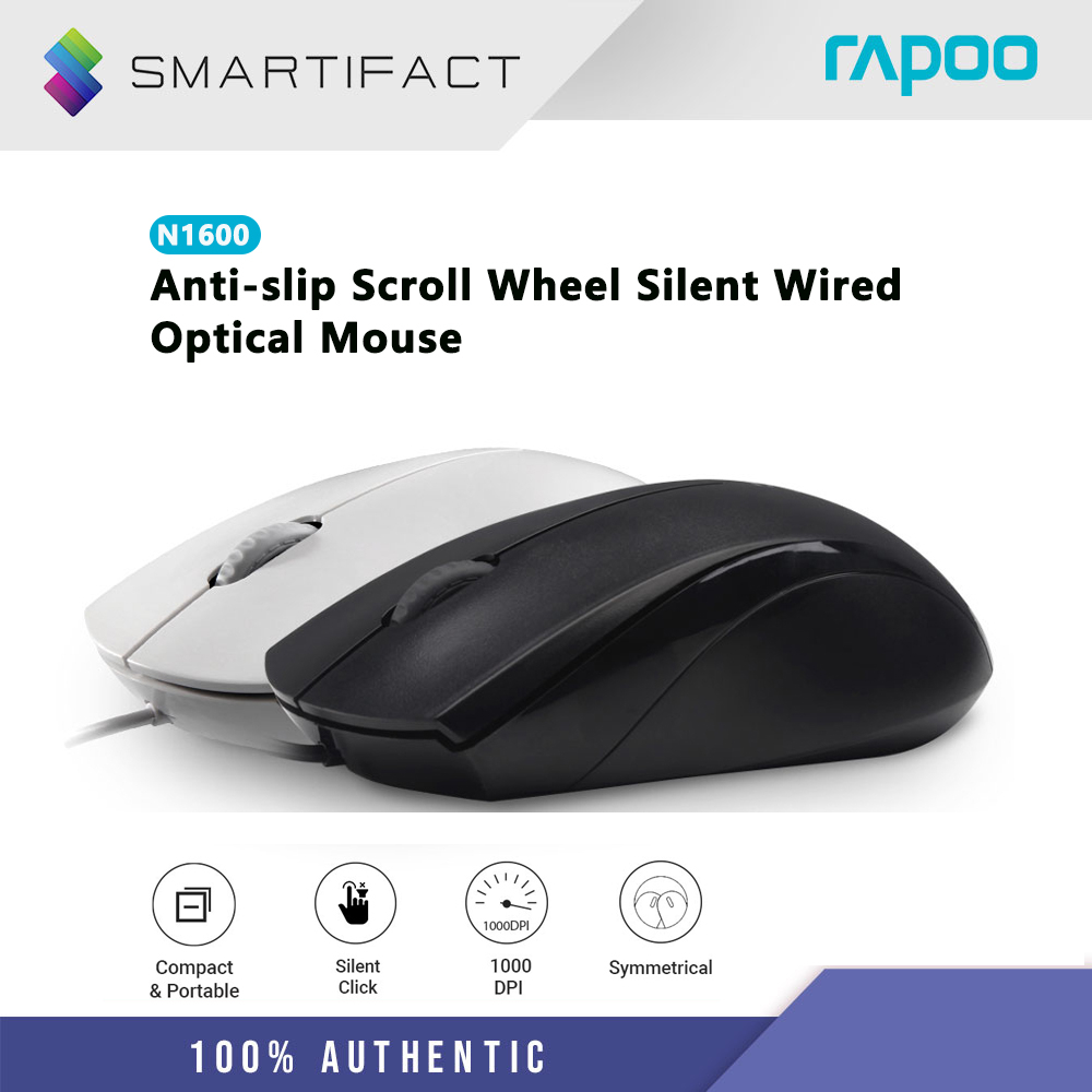 Rapoo N1600 Silent Wired Optical Mouse Anti-slip Scroll Wheel 1000 DPI ...