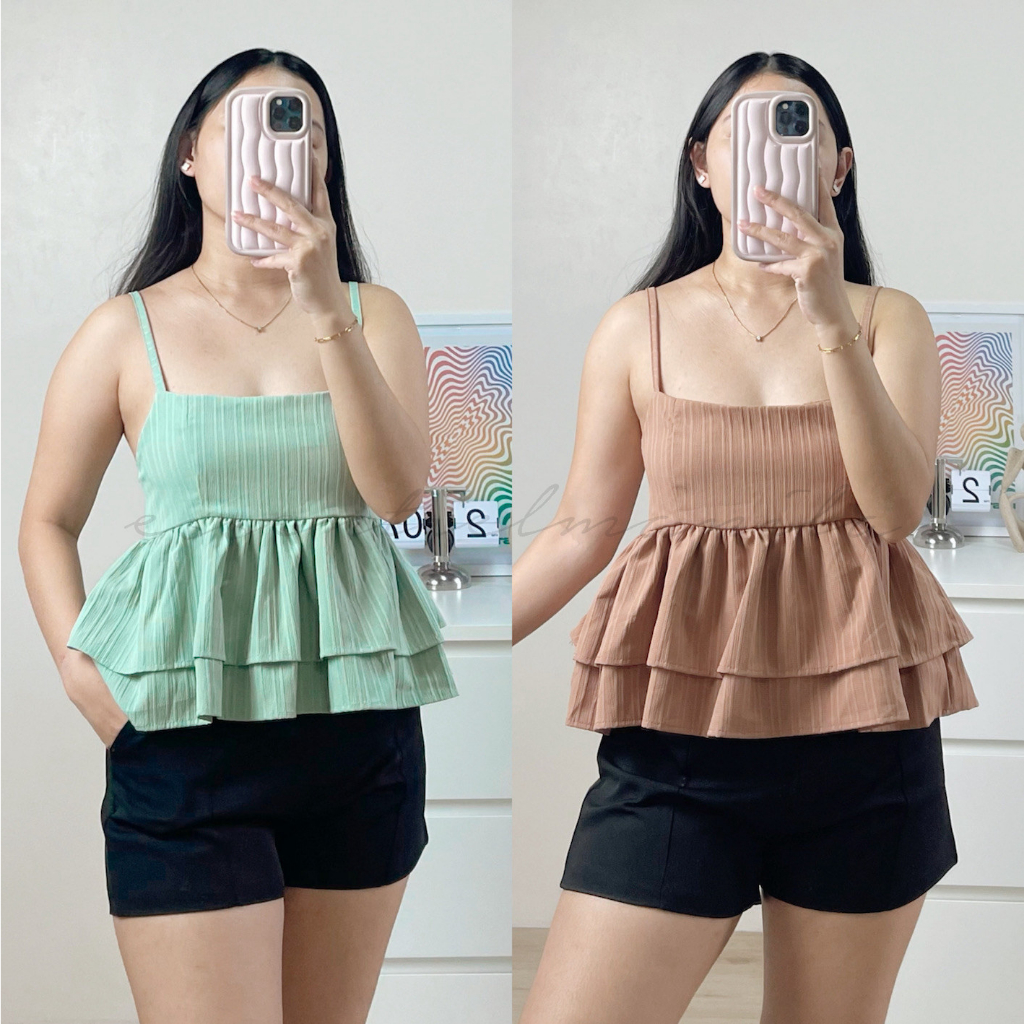 ESSENTIELMANILA String Double Layer Peplum Top EM332 | Shopee Philippines