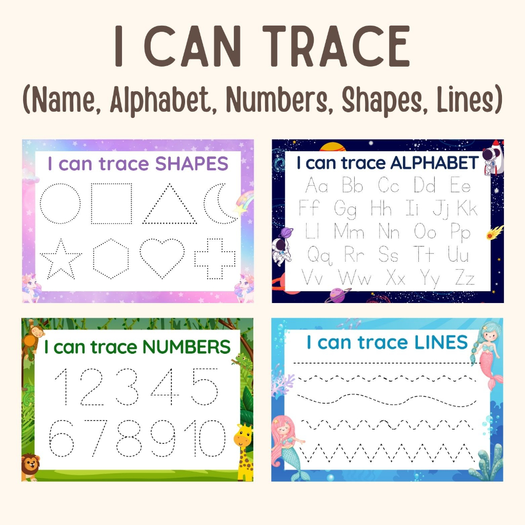 I CAN TRACE Customized Tracing Chart A4 Laminated for Toddler and Kids ...