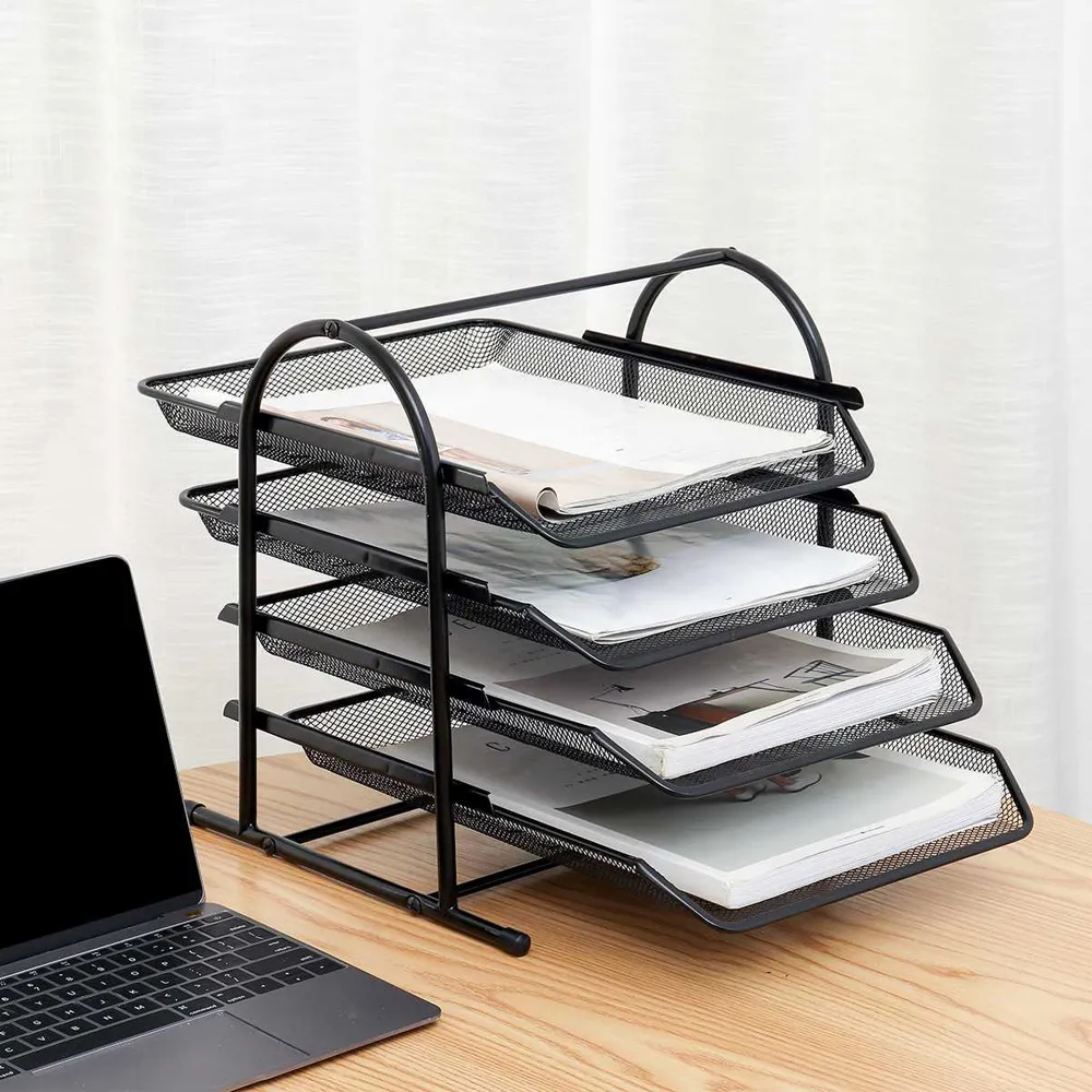 CANSOUR Metal File Frame Black Multi-Layers Rack Office Desk Organizer ...